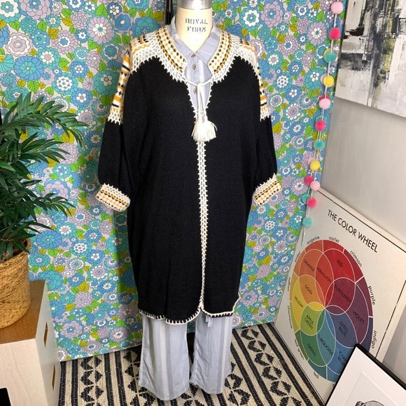 Carolina K | Sweaters | Carolina K Wool Crochet Black Poncho Size M ...